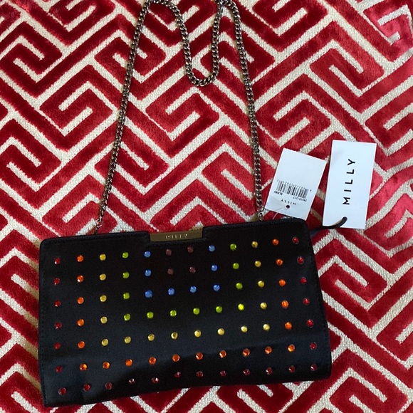 Milly | Bags | Milly Black Silk Rainbow Crystal Bag New With Tags ...